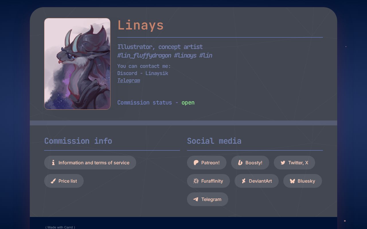 Lin's info card